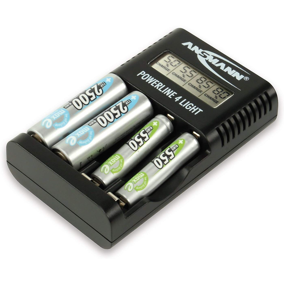 Ansmann 1001-0011-US-590-10 Powerline 4 Light AA/AAA Smart Battery Charger + USB-Port LCD-Display + 4X Fujitsu AA Batteries