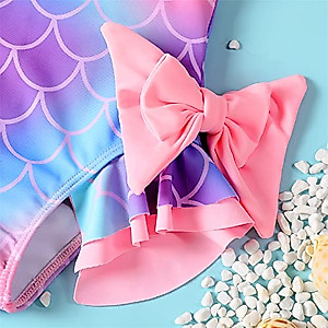 PATPAT Baby Girl Sleeveless Ruffle Swimwear Infant Girl Bow Mermaid Backless One-Piece Swimsuit Colorful 18-24 Months
