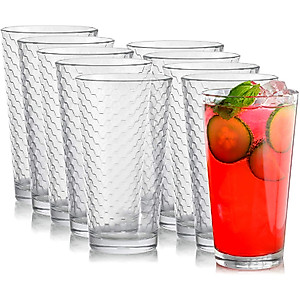 Circleware Paragon Honeycomb Set of 10 Heavy Base Highball Tumbler Drinking Glasses, Beverage Glassware Ice Tea Cups for Water, Juice, Milk, Beer, 10 Count (Pack of 1)