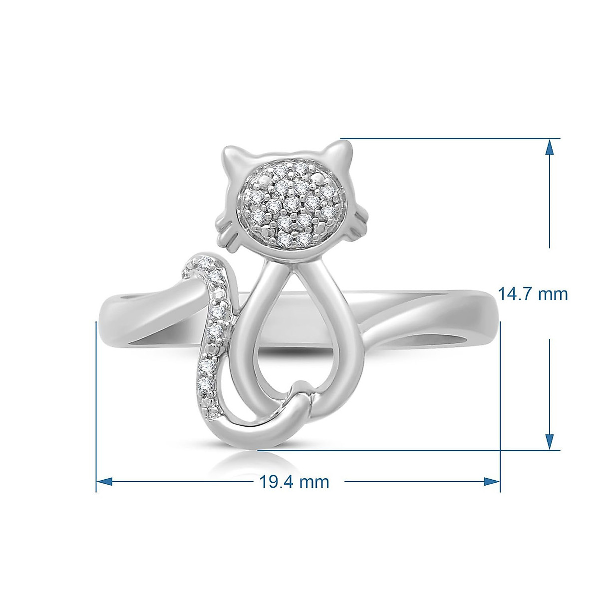 Jewelili Sterling Silver 1/20 Cttw Natural White Round Diamond Cat Ring, Size 7