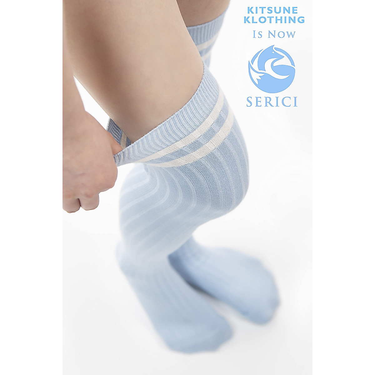 SERICI Thigh-High Socks | Womens Striped Cotton Thigh High Tube Sock | Over Knee Boot Socks (Pink, Baby Blue, Lilac)