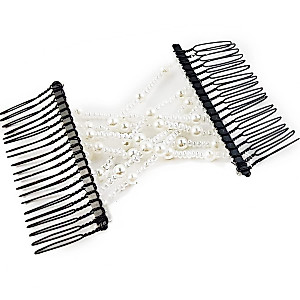 NSBELL 6PCS Beads Hair Combs Magic Elastic Hair Clips Stretchy Hair Comb Double Clips for Women Girls Hair Accessory