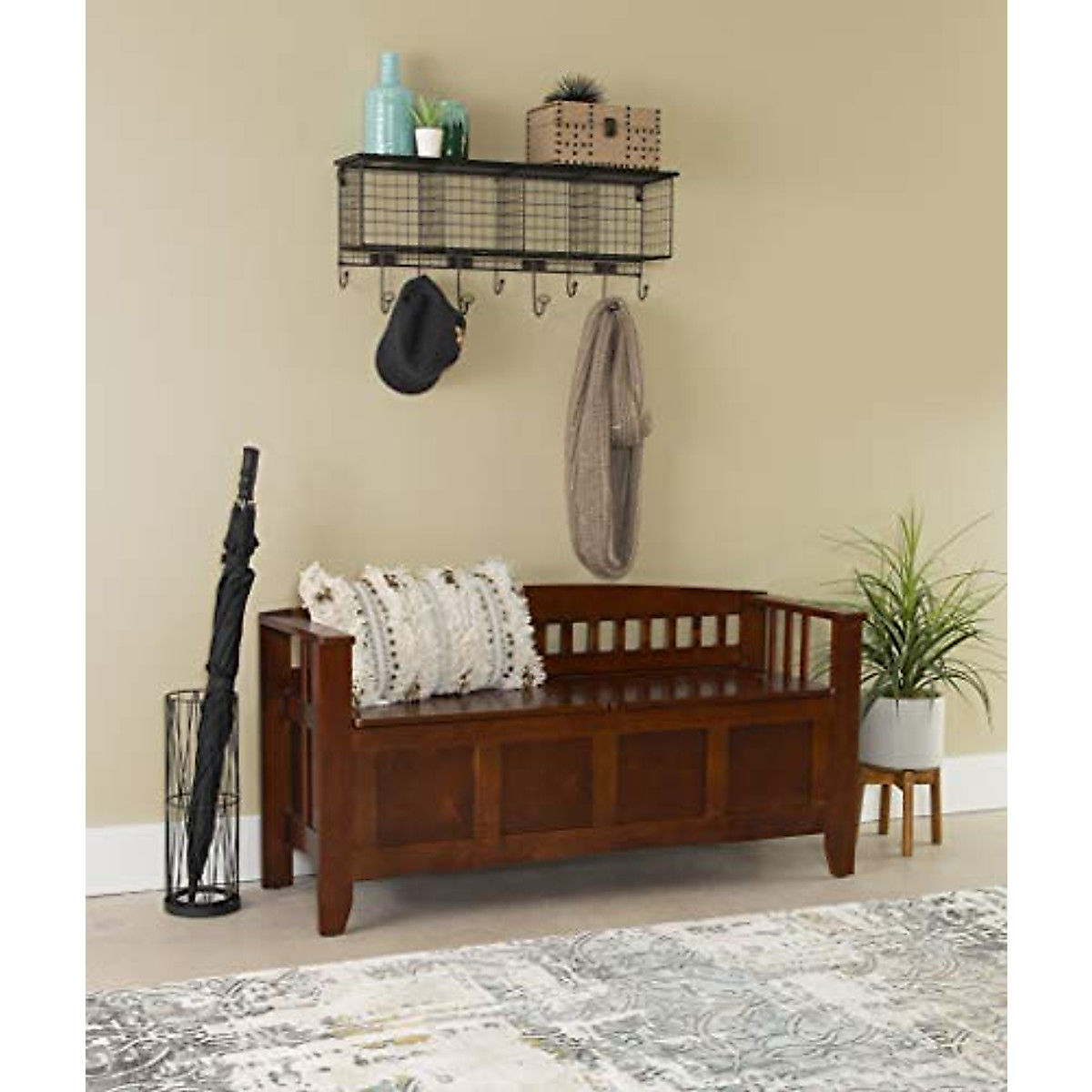Linon Home Decor Storage Bench with Short Split Seat Storage, Walnut, 50 inchw x 17 inchd x 25.25 inchh.
