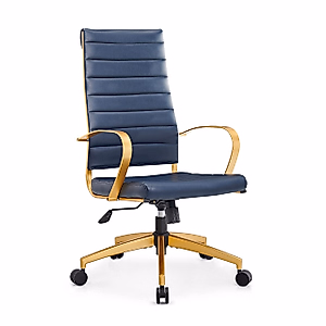 Hioryllks Desk Blue Gold Chair Gold Ergo Office Chair White and Gold Office Chair (4020 Gold Blue)