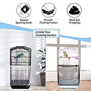 Daoeny Universal Bird Cage Cover, Adjustable Parrot Nylon Airy Soft Mesh Net, Seed Feather Catcher, Birdcage Cover Skirt Sheer Guard for Parakeet Macaw Round Square Cages (White)