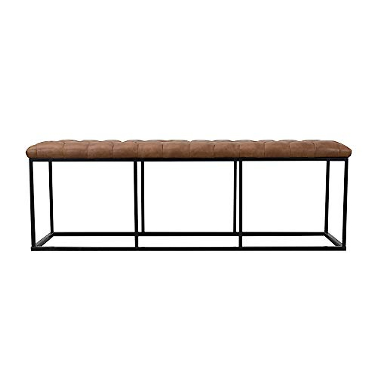 HomePop Faux Leather Button Tufted Decorative Bench with Metal Base, Brown