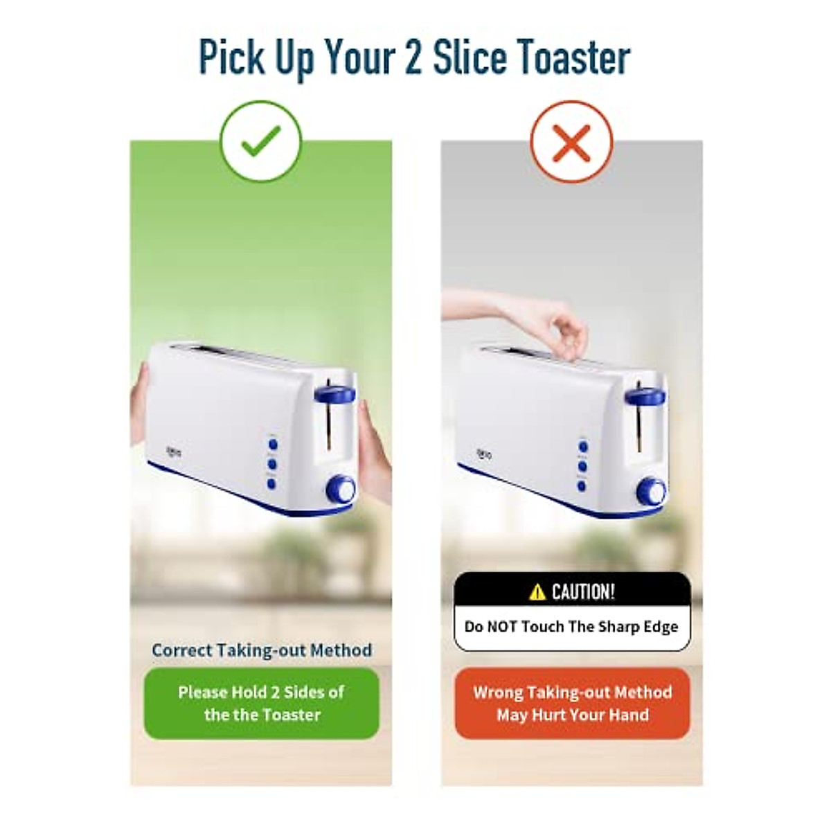 JEWJIO Long Slot White Toaster 2 Slice With Blue Buttom, 1.5” Wide Slot Best Slim 2 Slice Toaster, One Long Slot Toaster with Defrost/Reheat/Cancel/6 Bread Shade Settings/Removable Crumb Tray, Easy to Storage in Kitchen, RV, Sideboard, 1000W