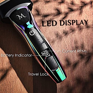 Memorism Multifunction Men’s Grooming Kit - Foil Shaver 4-Attachment Body Hair, Nose, Beard Trimmer with Adjustable Guard Heights - Rechargeable with LED Display Blizz GS5 (Purple-Green Gradient)