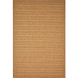 Unique Loom Outdoor Border Collection Transitional Indoor & Outdoor Casual Striped Tonal Border Area Rug (6' 0 x 9' 0 Rectangular, Light Brown/ Olive)