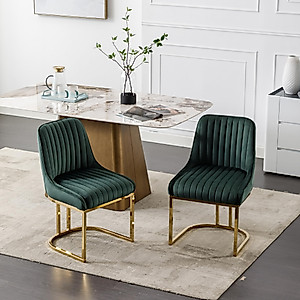 Shunzhi Green Dining Chairs Set of 2 Upholstered Modern Kitchen Chairs Armless Velvet Accent Dining Room Chairs Side Chairs with Gold Legs/Back for Kitchen/Dining Room/Restaurants