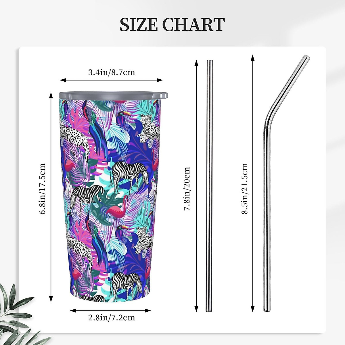 20oz Tumbler Leopard Hippo Peacock Double Wall Vacuum Insulated Coffee Mug with Lid and Metal Straw Brush Reusable Stainless Steel Water Bottle Travel Cup Gifts for Car Ice Drinks Hot Beverage