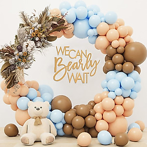 We Can Bearly Wait Sign Teddy Bear Baby Shower Decoration Backdrop Brown Wooden Banner for Gender Reveal Party (Girl Boy Baby) Theme Party Background