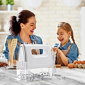 Hand Mixer Electric, 5-Speed Hand Mixer Electric Portable, with Snap-on Storage Case, 5 Stainless Steel Attachments,Dough Hooks Whisk Storage Case,Blender for Baking & Cooking,White