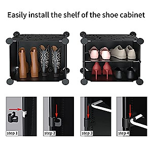 Anenz Shoe Rack Organizer,Expandable&Stackable 28 Pairs Plastic Portable Shoe Storage Cabinet with Door Tower Shelf for Entryway Closet, 31.5x12x47.25 in,(14 Tier) White