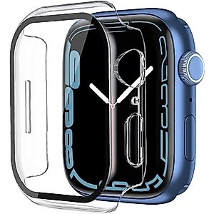Smiling 2 Pack Case Built in Tempered Glass Screen Protector Compatible with Apple Watch Series 9 (2023)/Series 8 /Series 7 41mm, Hard PC Case Overall Protective Cover- Transparent