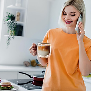 WEECHUNG 16oz Double Wall Glass Coffee Mugs Set of 2, Clear Coffee Mug, Insulated Glass Coffee Cups, Glass Mugs with Handles, Large Coffee Mug for Cappuccino, Americano, Tea