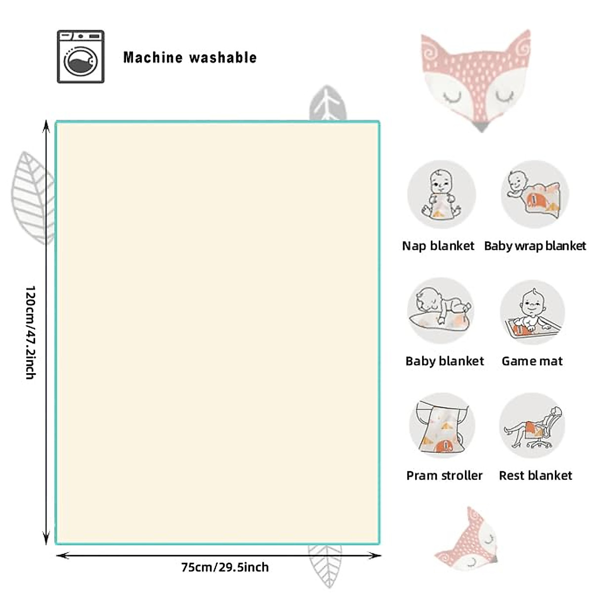 Baby Blanket with Fox Pattern, Double Layered with Dotted Backing, Suitable for Boys, Girls, and Unisex, Perfect for Baby Cribs and Receiving as Newborn Bed Throws., 30x47 Inch, Forest Fox