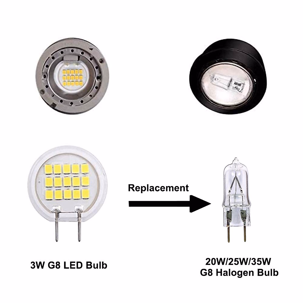 Makergroup 3W G8 LED Bulbs Dimmable 20W 25W 35W G8 T4 120V Halogen Replacement for Under Counter Lights, Under Cabinet Puck Lights Warm White 2700K 6-Pack