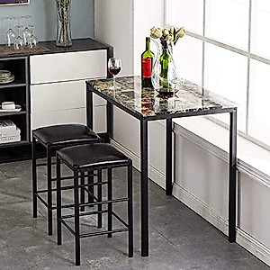 Dining Chair Modern Classic Black Style 3 PCS Counter Height Set Table 2 Kitchen Bar Furniture Thick Sturdy Suitable for Your Luxury Place Elegant Touch Stylish Dinner Room Home Office Restaurant QZPU