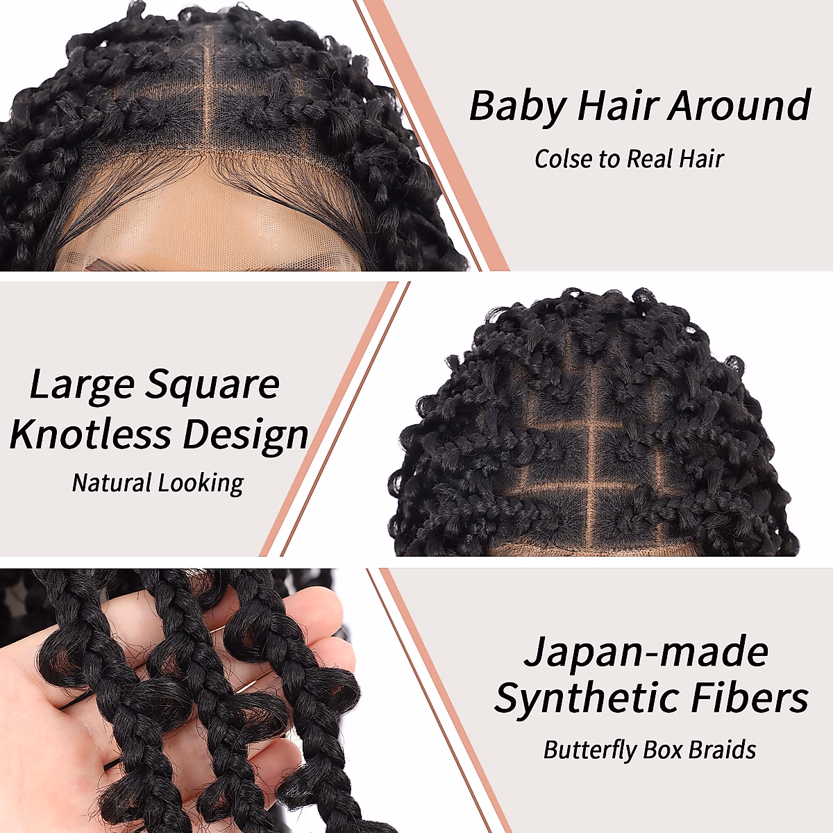 Lexqui 14" Short Knotless Braided Wigs for Women Box Braid Wig Butterfly Bob Braided Wigs Full Double Braided Lace Front Wig with Baby Hair Human Hair Blended Braiding Hair Wig Natural Black