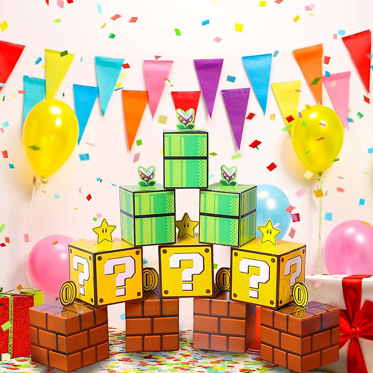 SUYEPER Super Theme Water Pipe Question Brick Treat Boxes Snack Goody Cardboard Bag Birthday Party Favors Decorations Gift Wrap Boxes (12PCS)