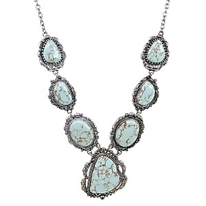Elosee Turquoise Stone Western Style Bib Statement Pendant Long Necklace 27 Inch (Turquoise)