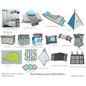 Bacati Collapsible Storage Hamper, Elephants, Aqua/Lime/Grey, One Size