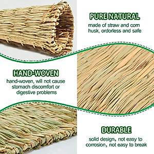 COTELEEC 2 PCS Rabbit Grass Mats, Natural Straw Hay Woven Rabbit Bed Cage Mats Pet Handmade Bedding, Sleeping Chewing Nesting and Toys for Hamster Bunny Chinchilla Bird and Other Small Animal (2Pcs)