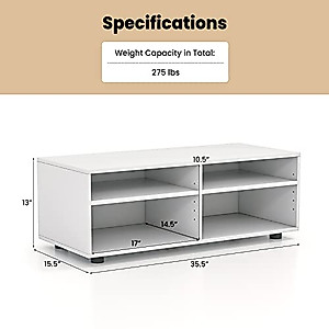 Tangkula White TV Stand for TV up to 40 Inch, Media Console Table with 4 Cubbies, 5 Positions Adjustable Shelves, TV Entertainment Center Wooden Storage Cabinet for Living Room (35.5", TVs up to 40")