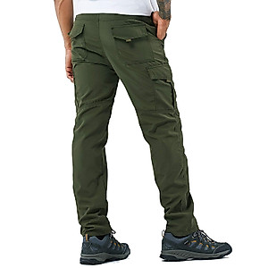 Men's Outdoor Hiking Pants Lightweight and Thick Fleece Cargo Climbing Camping Ski Trousers (105 Thin Green, L)