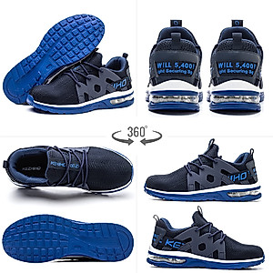 Kezhiho Steel Toe Shoes for Men Women Air Cushion Lightweight Work Shoes Comfortable Breathable Puncture Proof Slip Resistant Sneakers Construction Industrial Safety Shoes (D0230339)