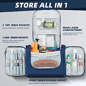 Buruis Large Capacity Toiletry Bag for Women and Men, Hanging Toiletry Organizer Cosmetics Makeup Bag, Water-resistant Dopp kit Shaving Bag for Full Sized Toiletries, Travel Essentials (Blue)