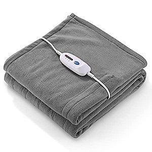 CURECURE Electric Heated Blanket 62'' x 84'' Electric Blanket for Whole Body Warming, ETL and FCC Certification Fast Heating with 4 Heating Levels & 10 Hours Auto-Off, Machine Washable, Grey