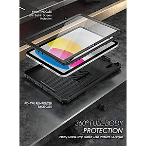 Poetic Revolution Case Designed for iPad 10.9 10th Gen (2022), Full-Body Rugged Shockproof Protective Cover with Kickstand and Built-in-Screen Protector, Only Applicable to iPad 10th Generation, Black