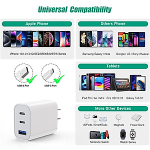[2-Pack] iPhone 15 Charger Block, 35W 3-Port Fast USB C Charger Block Dual Port PD Power Adapter + QC Wall Plug Multiport USB C Wall Charger Block for iPhone 15/15 Pro/15 Pro Max/15 Plus/14/13/12/11/X