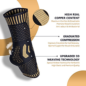 Lusenone Copper Ankle Brace Support for Men & Women (Pair), Best Ankle Compression Sleeve Socks for Plantar Fasciitis, Sprained Ankle, Achilles Tendon, Pain Relief, Recovery, Sports