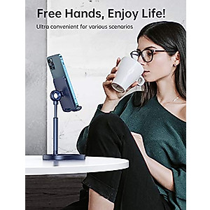 LISEN Cell Phone Stand,Angle Height Adjustable Stable Cell Phone Stand for Desk,Sturdy Aluminum Metal Phone Holder (Blue)
