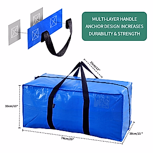 7-Pack Heavy Duty Extra Large Moving Bags W/Reinforced Handles & Zippers, Storage Totes For Space Saving, Alternative to Moving Box, Packing & Moving Supplies - Blue
