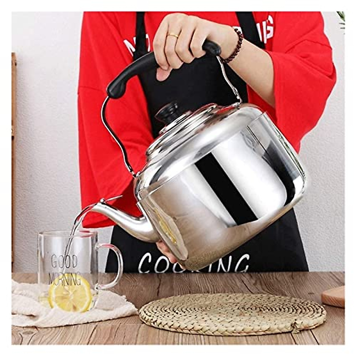 XENITE Classic Kettle Whistling Kettle for Gas Hob Stainless Steel Whistle Teapot, Ergonomic Handle, 4-8L Large Capacity Household Teapot for Kettle Kitchen Induction Hob Kettle Teapots