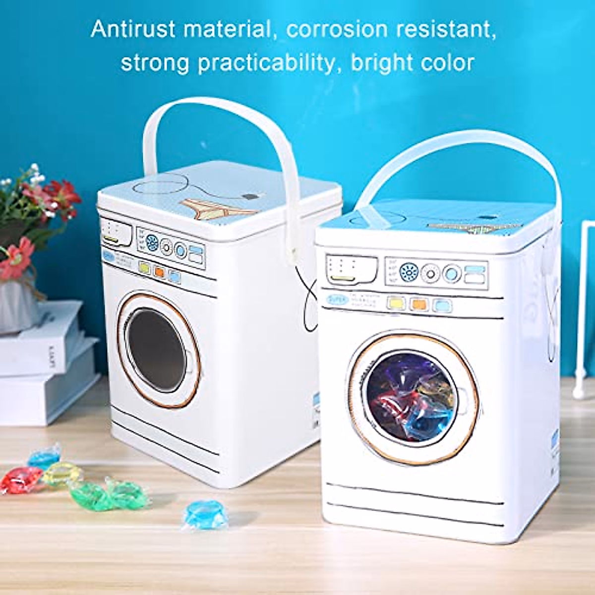 Laundry Detergent Container, Iron Material Glossy Rounded Corners Large Capacity Washing Powder Container with Lid for Storage