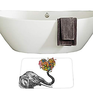 Amagical Colorful Elephant Flowers Decor 16 Piece Bathroom Mat Set Shower Curtain Set Bathroom Mat Contour Mat Toilet Cover Shower Curtain with 12 Hooks