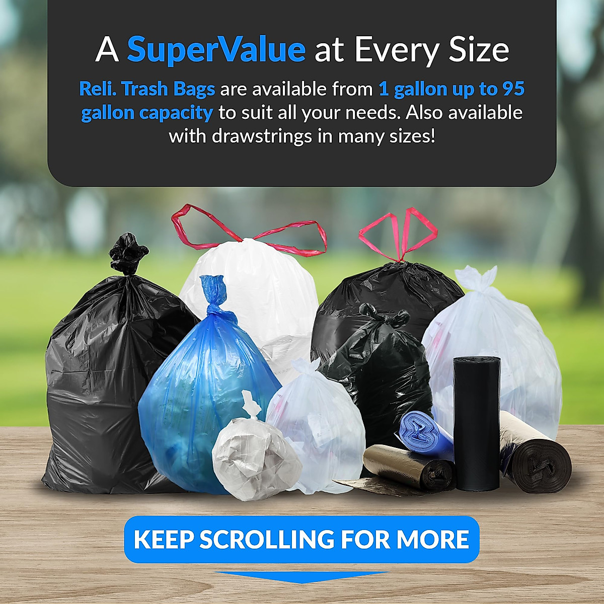 Reli. SuperValue 40-45 Gallon Trash Bags (250 Count Bulk), Made in USA | Black Large Garbage Bags - 40 Gallon - 42 Gallon - 44 Gallon - 45 Gallon Large Trash Bag Can Liners 40-45 Gal Capacity