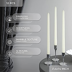 CANDWAX Ivory Taper Candles 14 inch Dripless - Set of 12 Tapered Candles Ideal as Dinner Candles - Smokeless and Unscented Taper Candles Long Burning - Hand Poured Tall Candlesticks