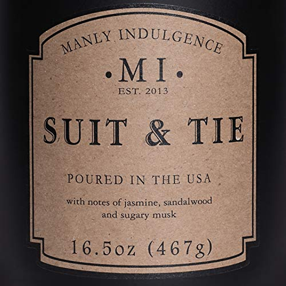 Manly Indulgence Suit & Tie Scented Jar Candle, Cotton Wick, Premium Soy Blend White Wax, 60 hr Burn, Matte Black Jar Candle for Home and Men, 16.5 oz - USA Poured