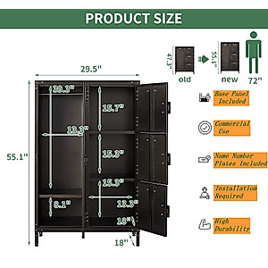 BYNSOE Metal Locker Storage Cabinet, 55.11” Employees Locker Wardrobe Industrial Steel Storage Cabinet with Hanging Rod Bar, Shelves and 4 Lockable Doors Vintage Locker for Home, School, Office, Gym