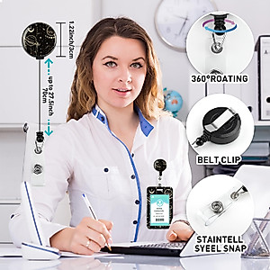 ID Badge Holder with Lanyard, Retractable Badge Holders Reels with Lanyards Adjustable, for Women Kids Teacher Nurses Doctor Student