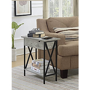 Convenience Concepts Tucson Flip Top End Table with Charging Station and Shelf, Faux Birch