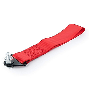 iJDMTOY Sports Red Appearance Racing Style Nylon Tow Strap Universal Fit Compatible with Front or Rear Bumper