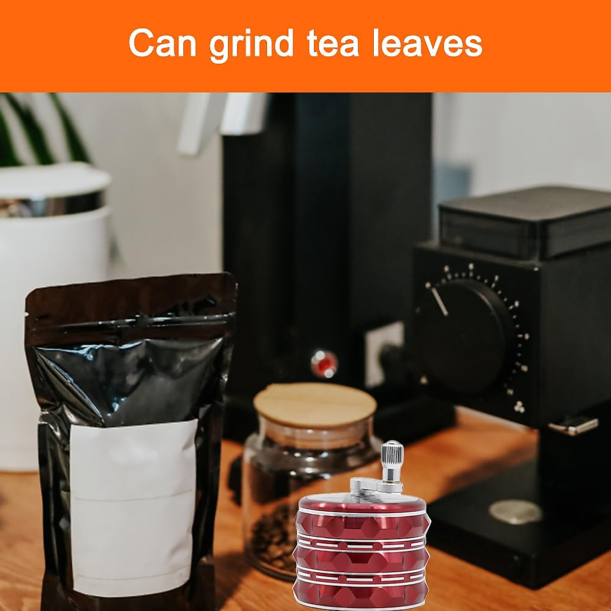 Aluminum Spice Grinder Multipurpose Metal Spice Mill with Stash Jar otable Large Grinder With Clear Top Cover red for Spice(Red)