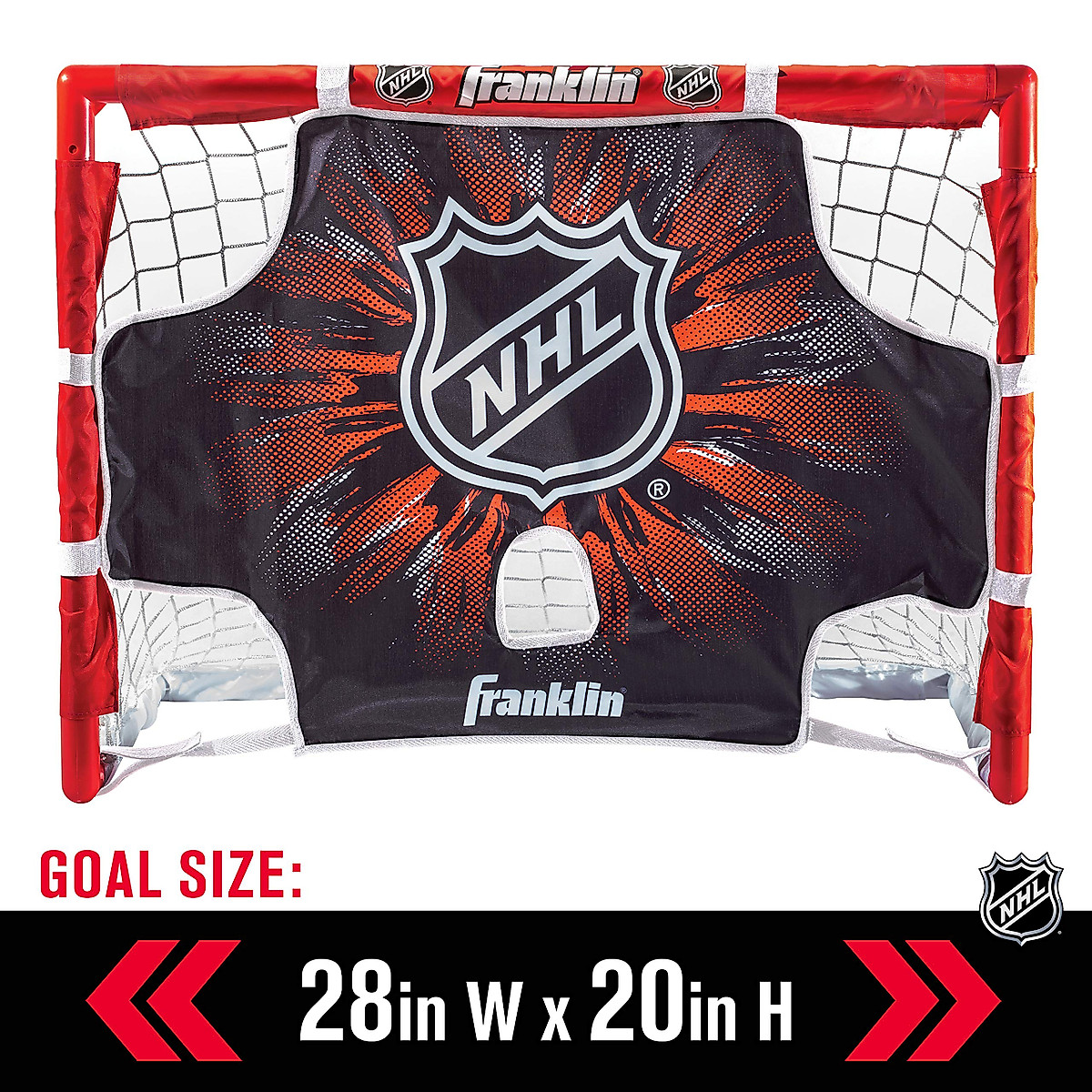 Franklin Sports NHL Kids Knee Hockey Goal Set - Mini Hockey Goal + Stick Set - Automatic Hockey Ball Passer, Goal & Target Set - Youth Toy Hockey Set
